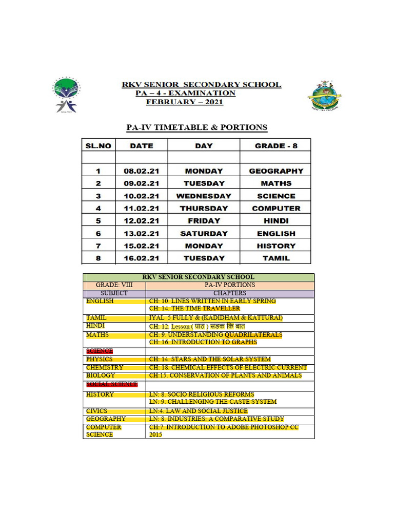 Pa-IV Timetable | PDF