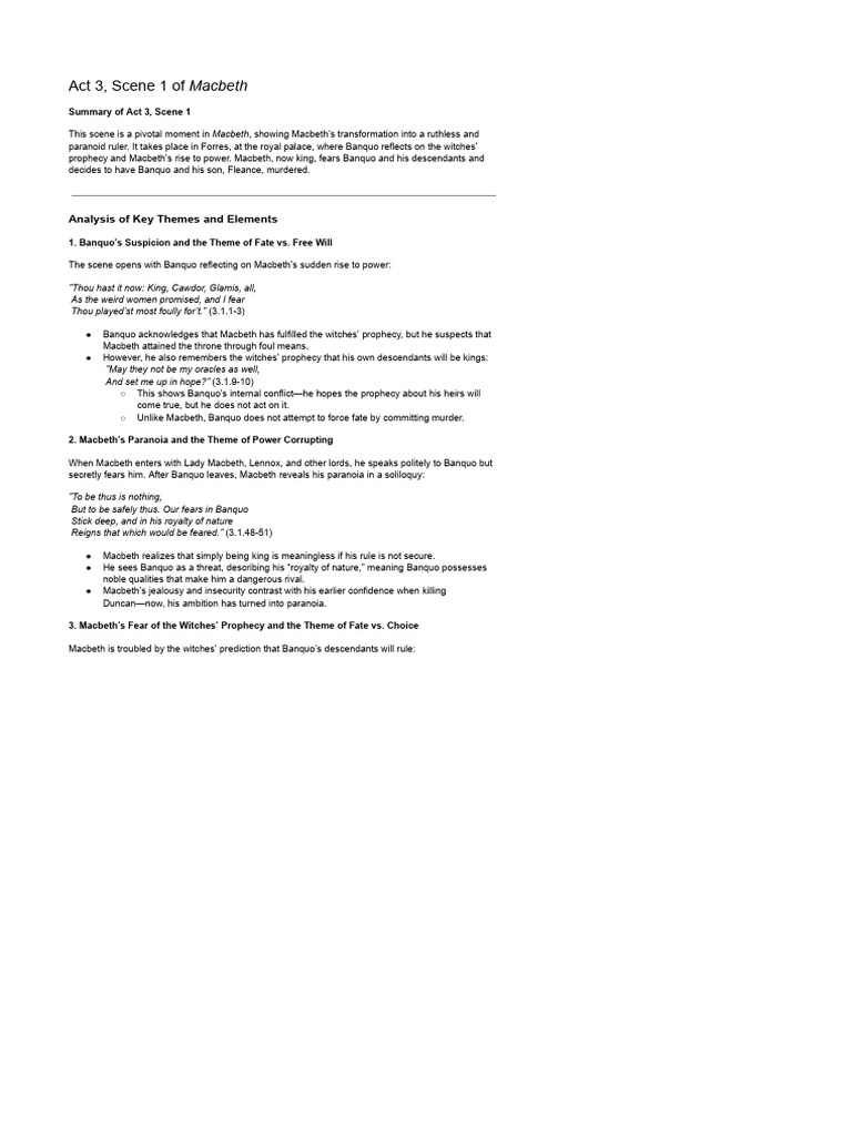Macbeth Notes - GWH - ISC | PDF | Macbeth | Shakespearean Tragedies