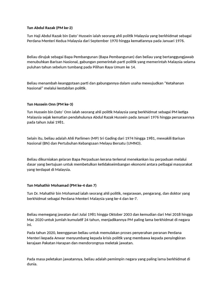 BIODATA PERDANA MENTERI | PDF