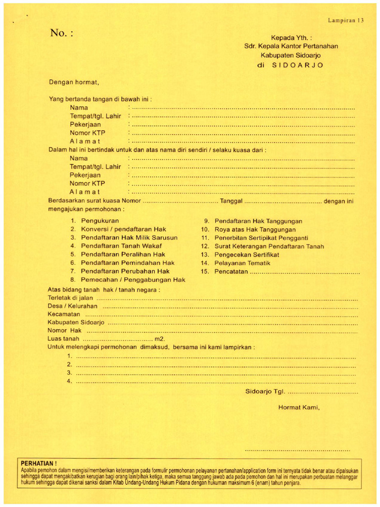 Blanko - Permohonan Hak Pakai | PDF