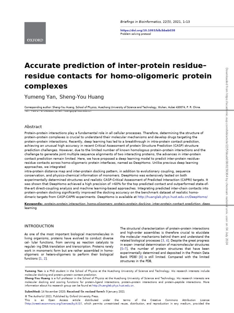 Accurate Prediction of Inter-protein Residue–Residue Contacts for Homo ...
