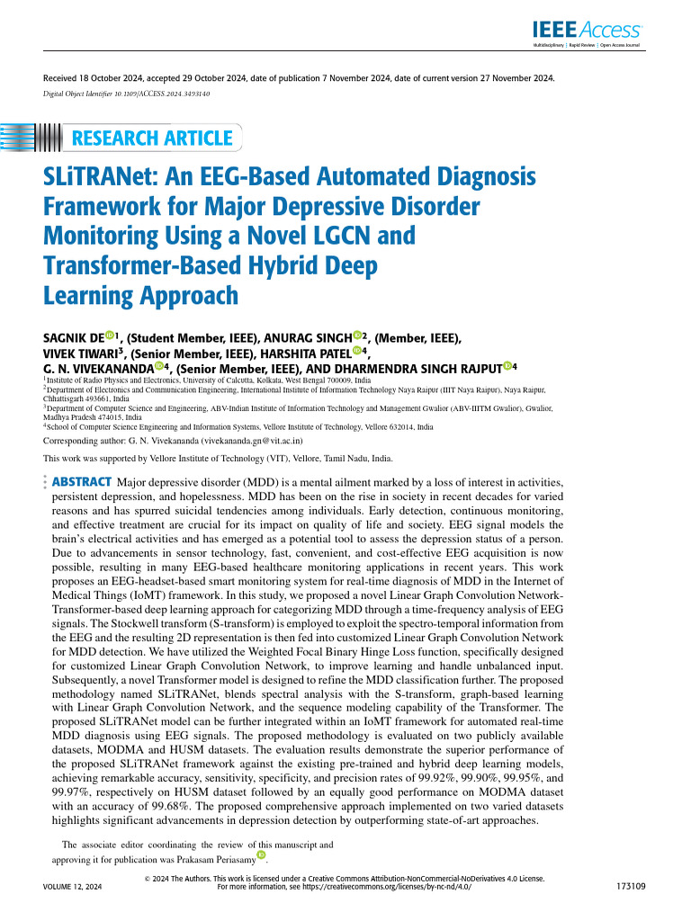 SLiTRANet an EEG-Based Automated Diagnosis Framework for Major Depressive Disorder Monitoring ...