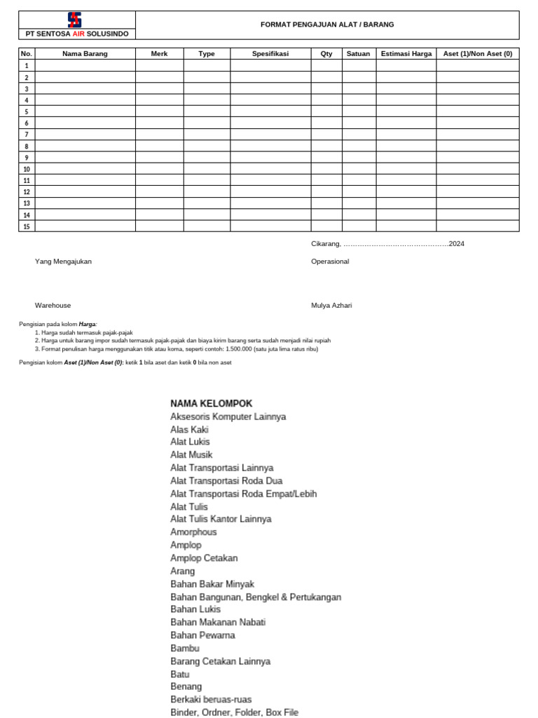 Form Pengajuan Barang | PDF