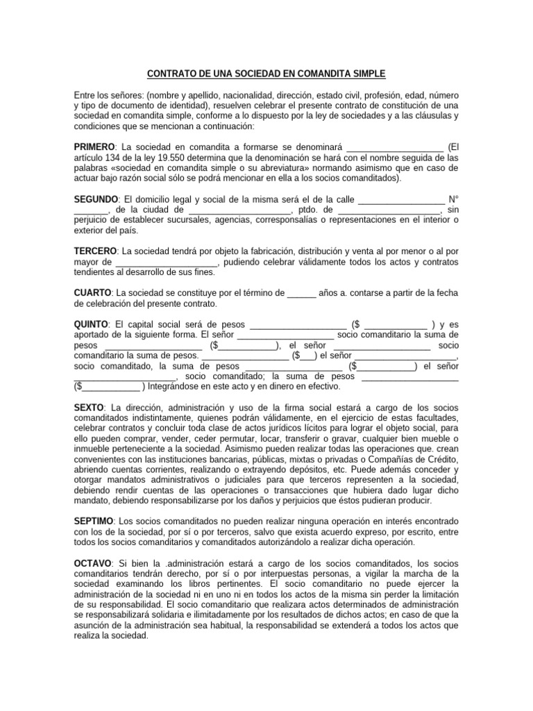 Contrato_constitutivo_de_una_sociedad_en_comandita_simple | PDF | Camaradería | Sociedad de ...