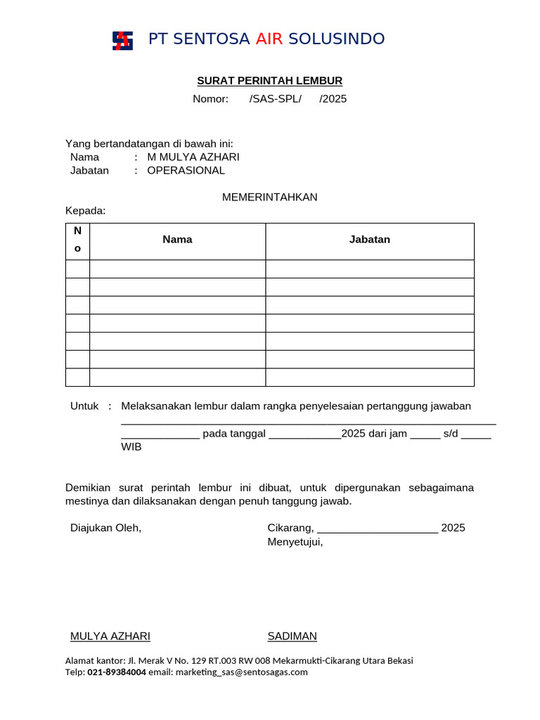 Surat Perintah Lembur | PDF
