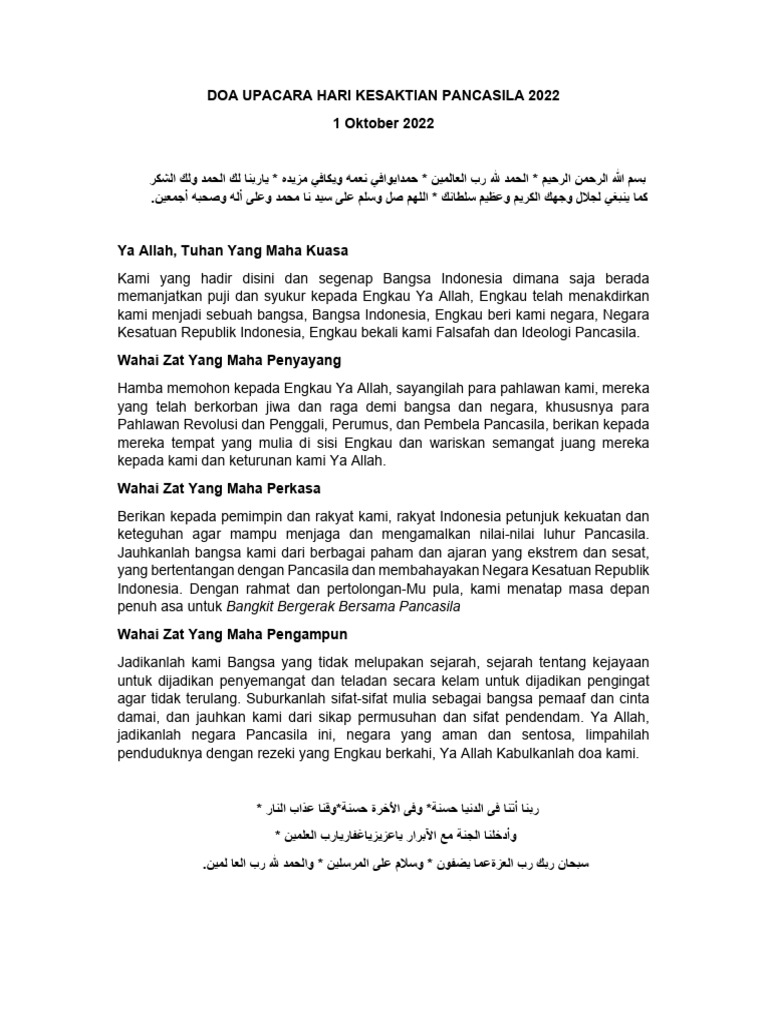 Doa Upacara Hari Kesaktian Pancasila | PDF