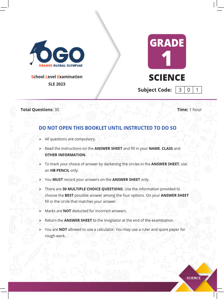 Science SLE Paper Grade 1 | PDF | Lunch | Foods