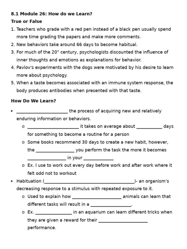 8.1 Module 26: How Do We Learn? True or False | PDF | Classical ...