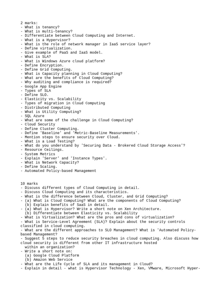 CC important questions | PDF | Cloud Computing | Microsoft Azure