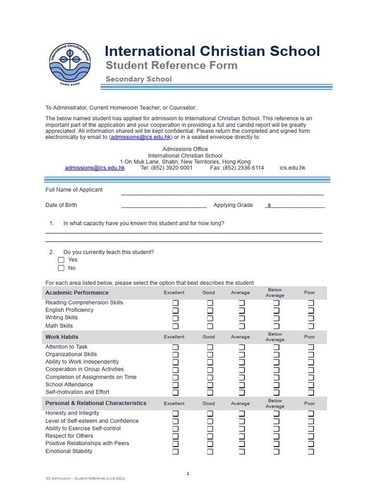 Student Reference Form | PDF | Social Psychology