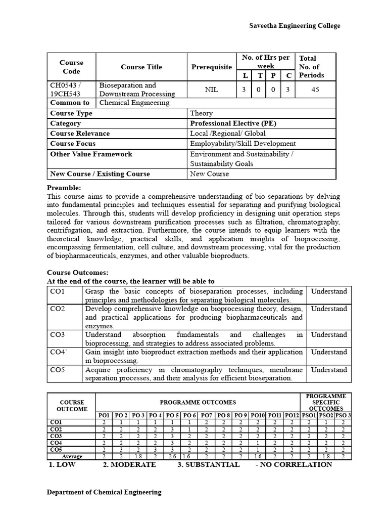 CH0543 - 19CH543 - Bioseparation and Downstream Processing | PDF ...