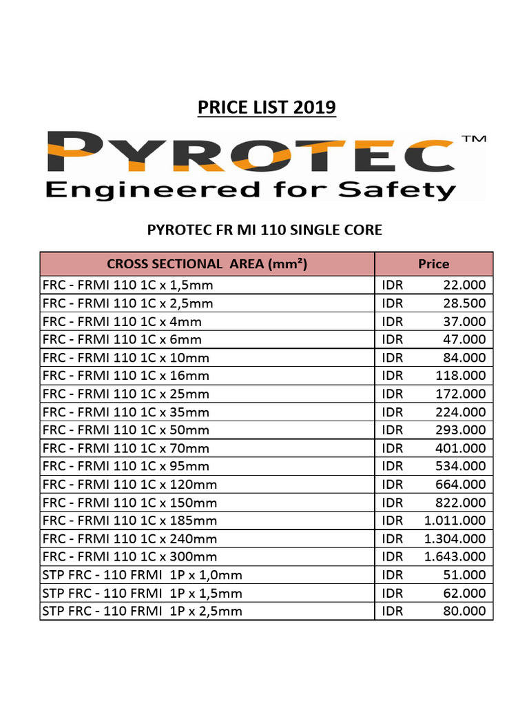 FRC Pyrotec Cable Price List 2019 | PDF