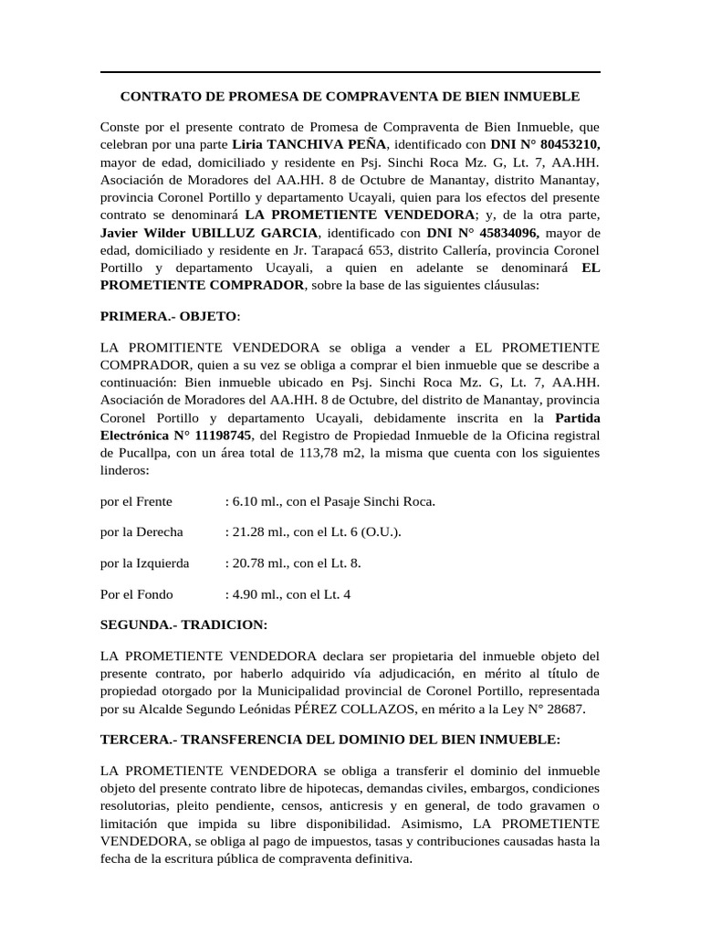 PROMESA DE COMPRA VENTA | PDF