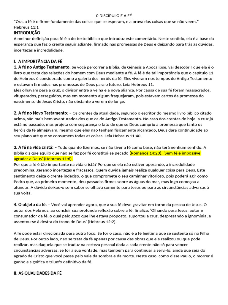 A Importância da Fé na Vida Cristã | PDF | Fé | Dízimo