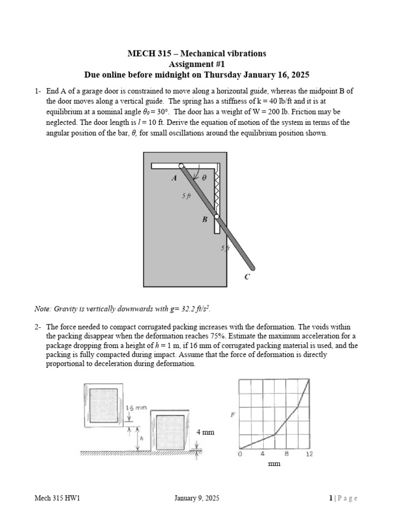 MECH315 HW1 2025 Winter | PDF | Oscillation | Friction