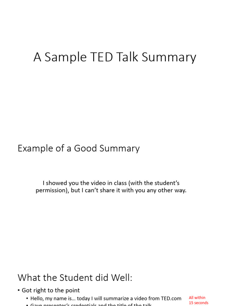 Sample TED Talk Summary NO Example | PDF