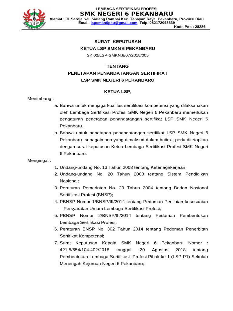 SK Penanda Tangan Sertifikat Revisi Ok | PDF