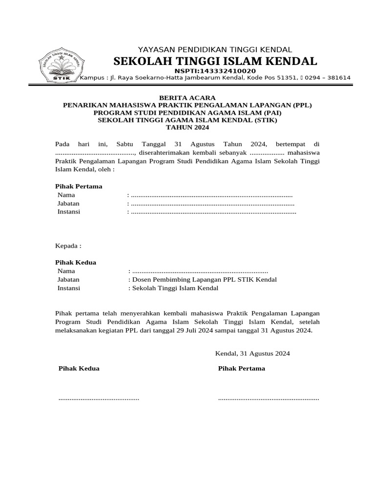 Berita Acara PENARIKAN PPL 2024 | PDF