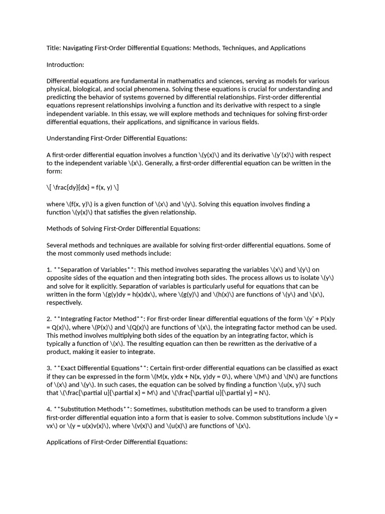 First Order Differential Equations | PDF | Equations | Ordinary Differential Equation