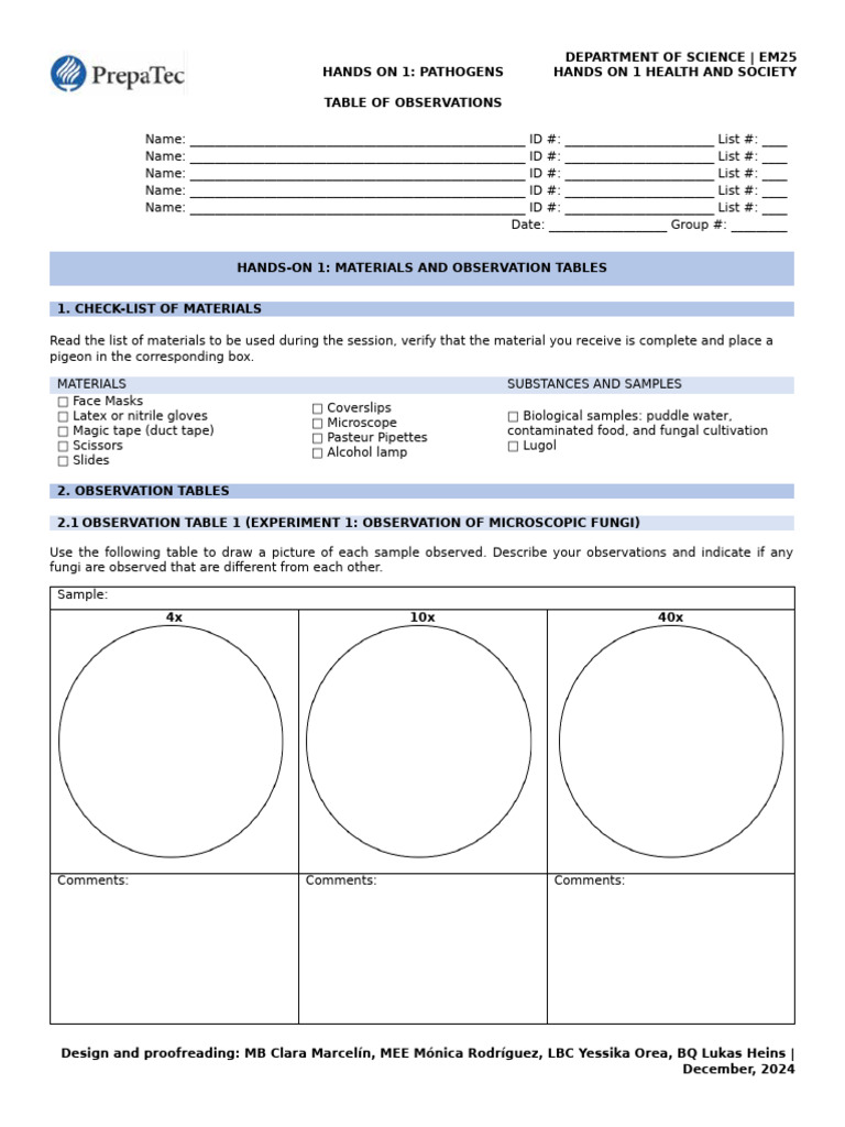 HANDS ON 1 Pathogens - Table of Observations | PDF | Bacteria ...