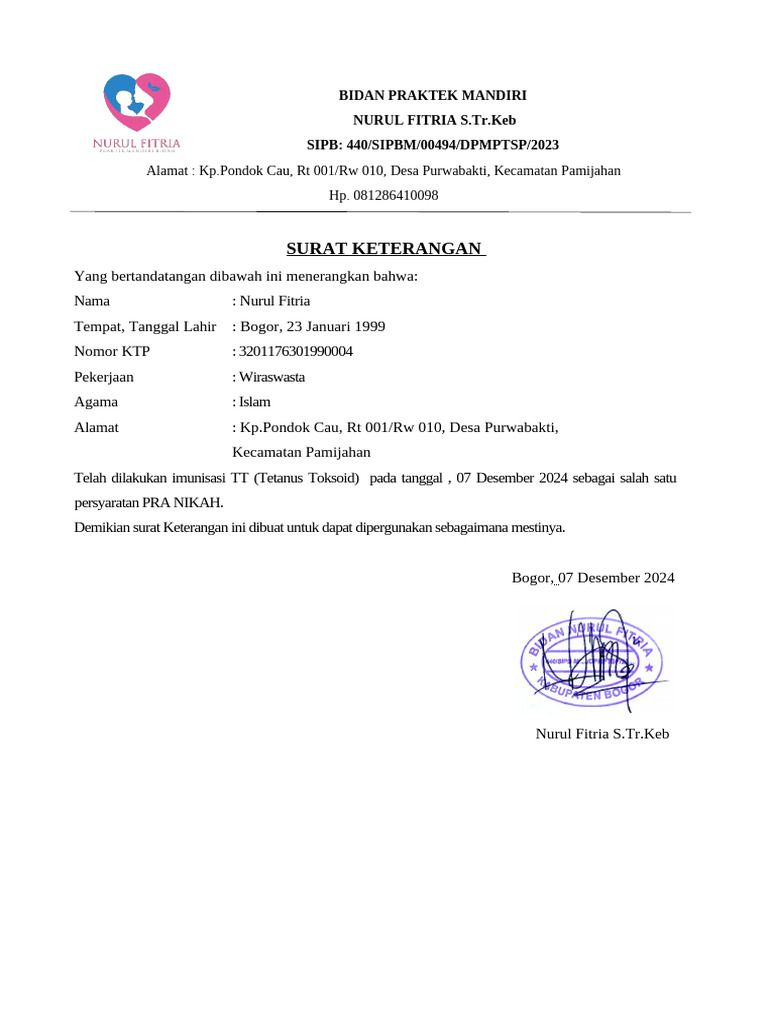 surat keterangan vaksin Nrl | PDF