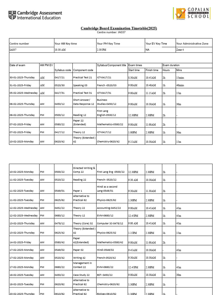 IGCSE Timetable 2025 - X Final 1 | PDF | Student Assessment And Evaluation | Evaluation