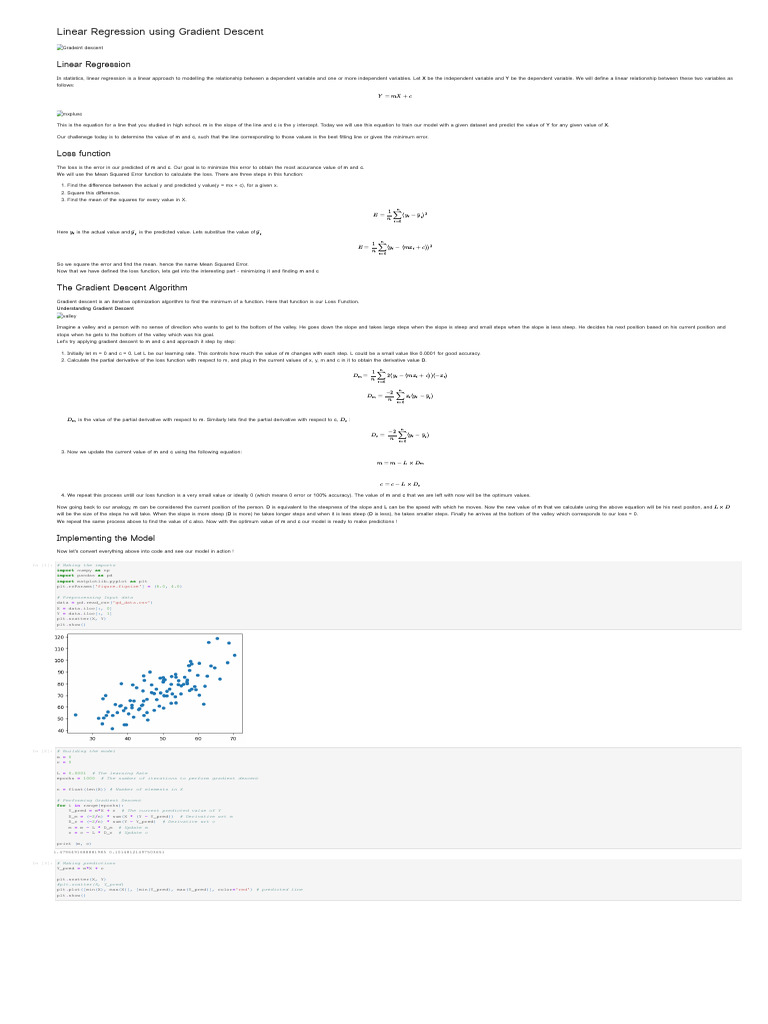Linear Regression Using Gradient Descent | PDF | Linear Regression ...