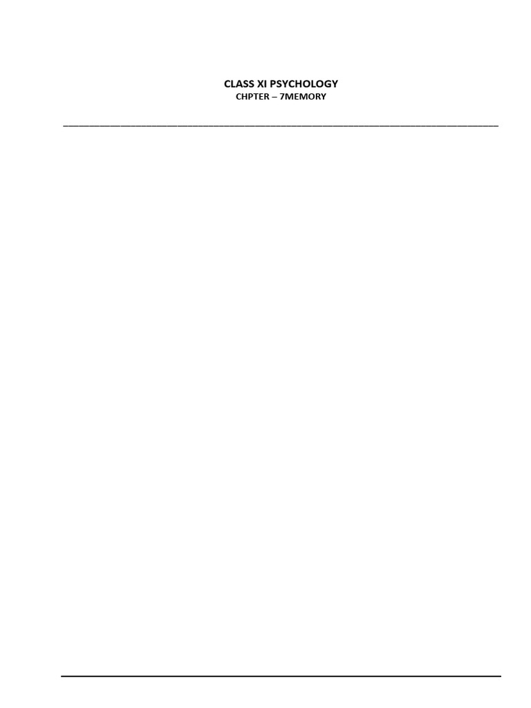 Memory Concepts for Class XI Psychology | PDF