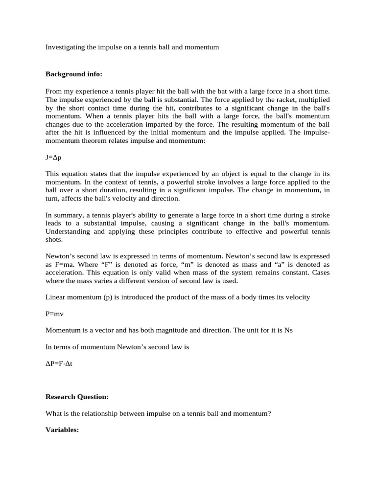 Investigating The Impulse On A Tennis Ball and Momentum | PDF ...