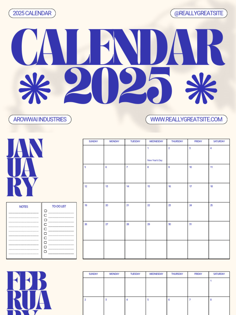 Aesthetic Minimalist Blue & Beige 2025 Calendar | PDF
