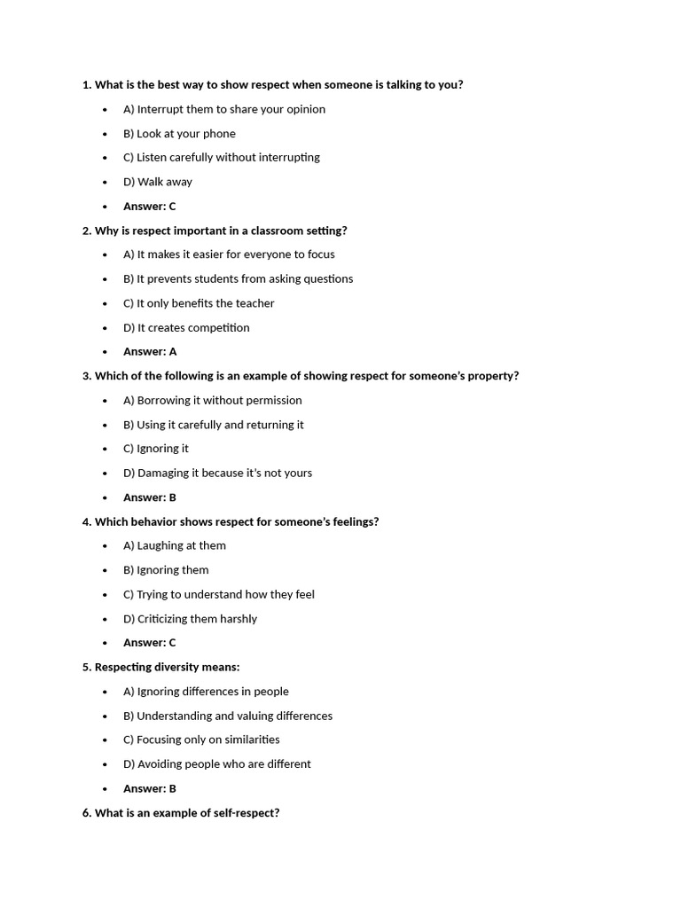 respect - questions | PDF | Social Psychology | Human Communication