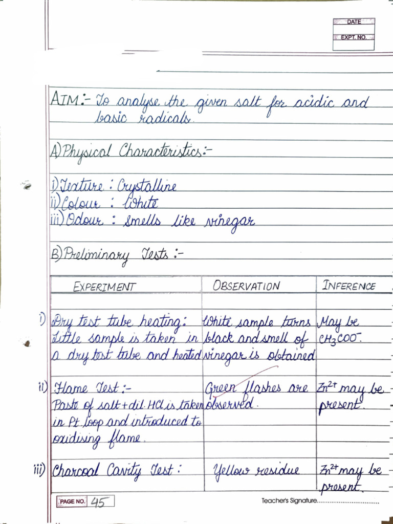Expt 3 XII Practical Salt Analysis | PDF