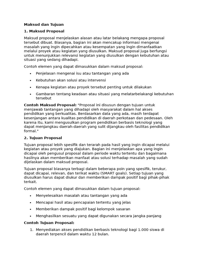 Contoh Maksud Dan Tujuan Proposal | PDF