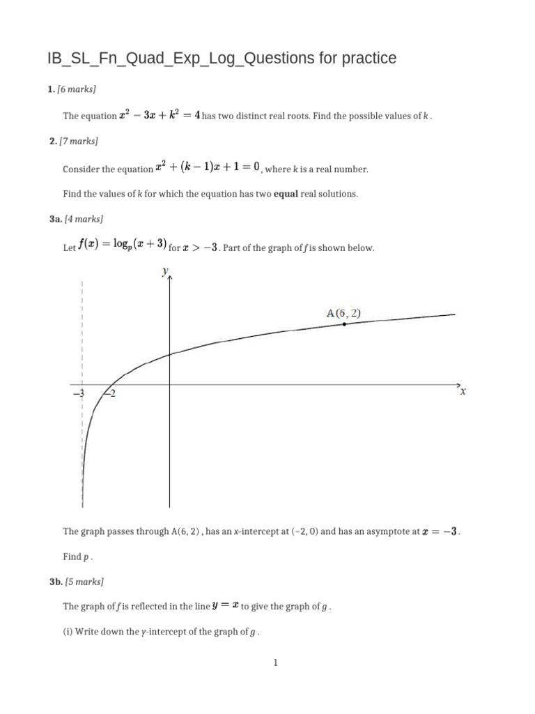 IB SL FN Quad Exp Log Questions For Practice | PDF | Function ...