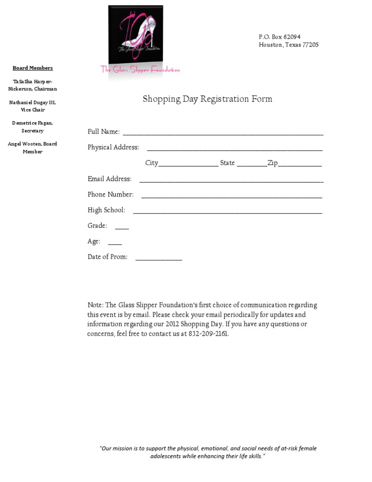 Shopping Day Registration for At-Risk Teens | PDF