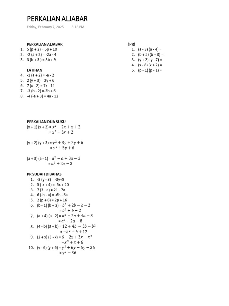 PERKALIAN ALJABAR 1 | PDF