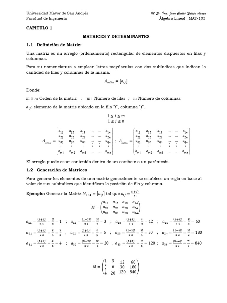 Álgebra Lineal: Matrices y Operaciones | PDF | Matriz (Matemáticas ...