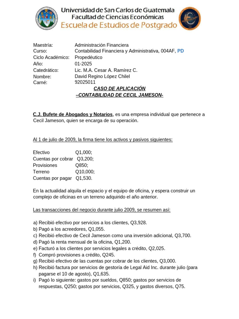 Caso Aplicación, Cecil Jameson David Lope Z Carne 92025011 | PDF ...