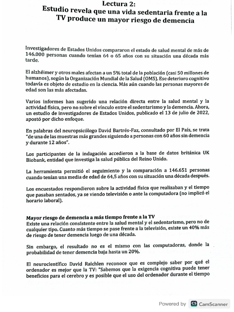 La Vida Sedentaria Frente A La TV. 10-11 | PDF