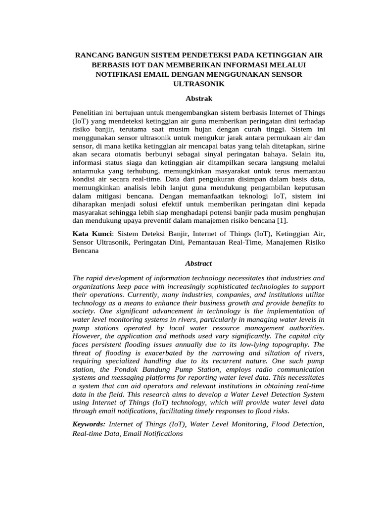 Rancang Bangun Sistem Pendeteksi Pada Ketinggian Air Berbasis Iot Dan Memberikan Informasi ...