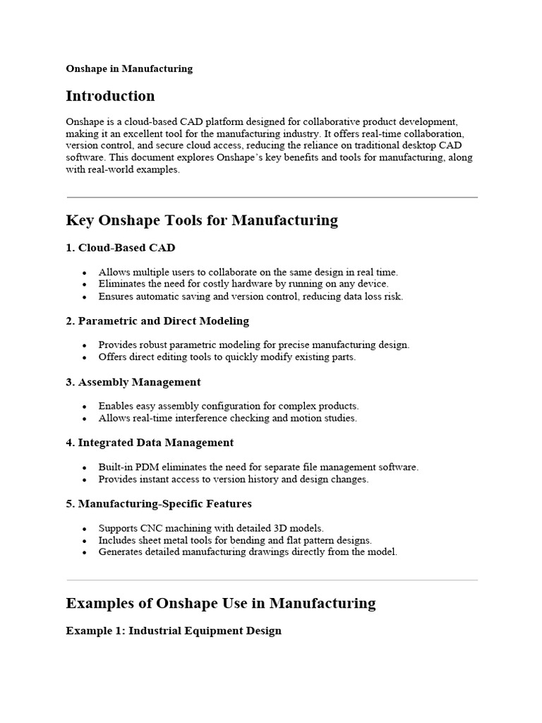 Onshape in Manufacturing | PDF