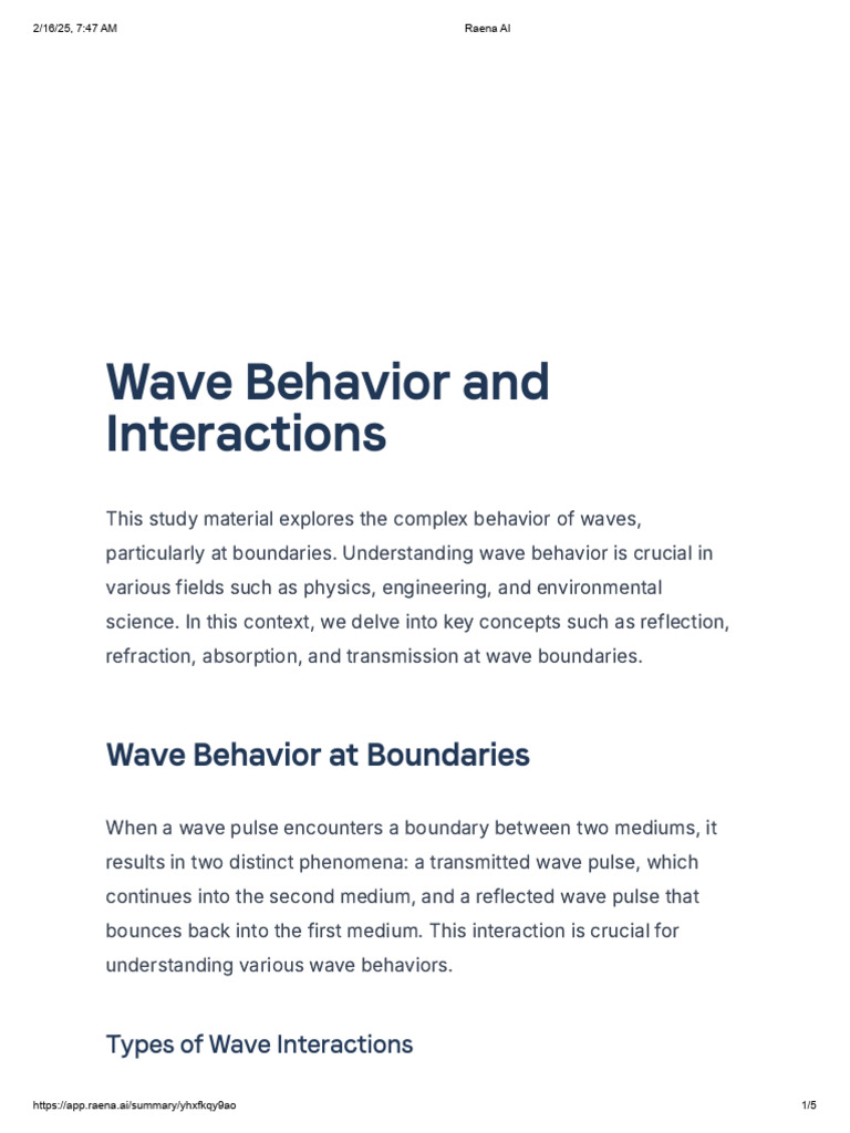 Wave Behavior at Boundaries Explained | PDF | Waves | Reflection (Physics)