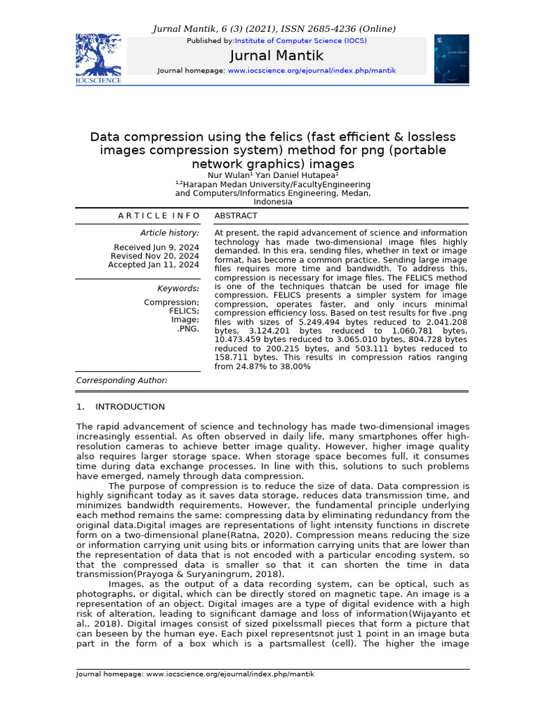 FELICS Method for PNG Image Compression | PDF | Use Case | Data Compression