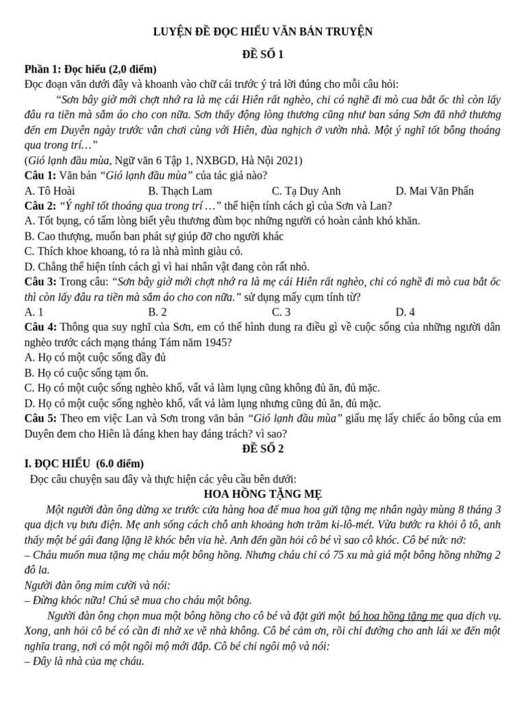 Bộ Đề Nv6 Bài 2 Chủ Đề Truyện | PDF