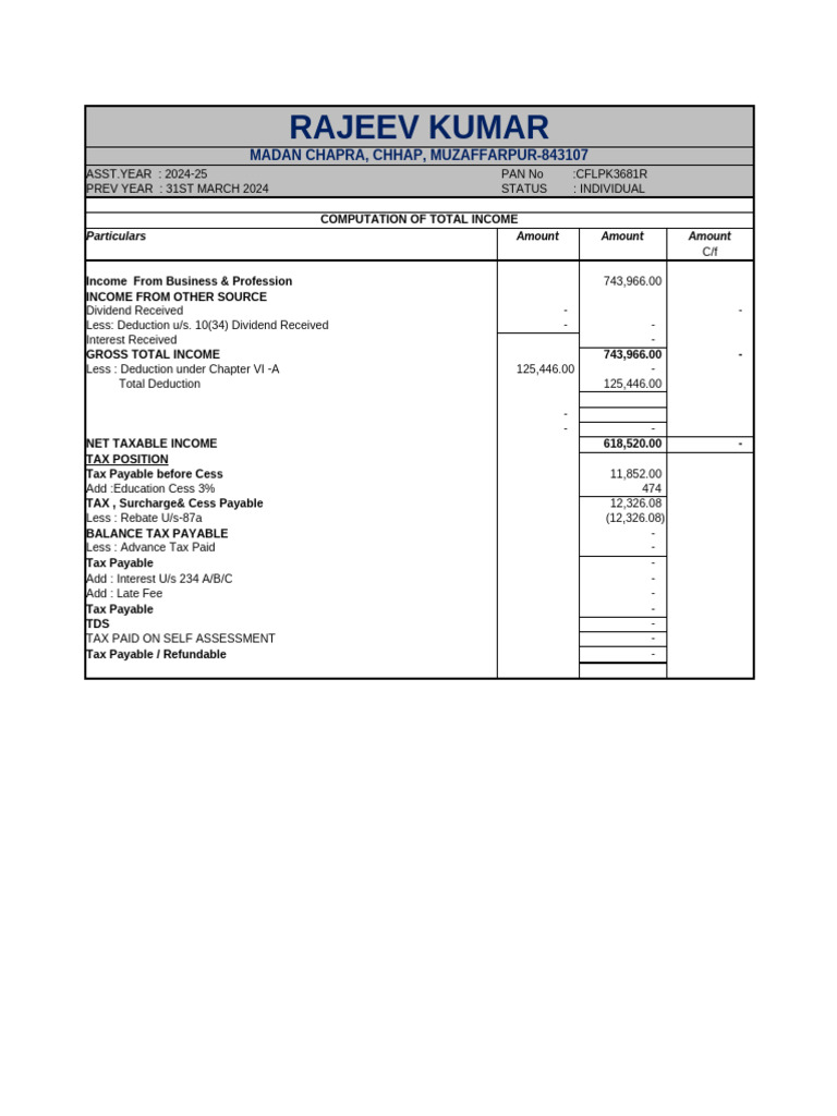 Rajeev Kumar 2023-24 | PDF | Tax Deduction | Taxes