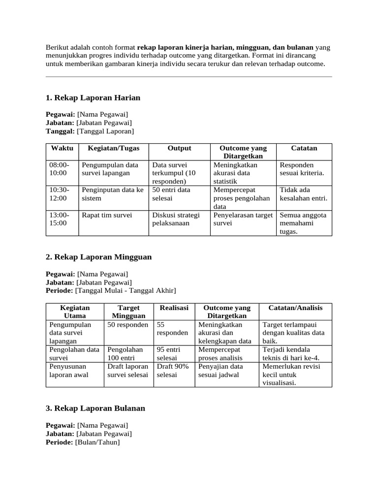 2.3.i.a. Berikut Adalah Contoh Format Rekap Laporan Kinerja Harian | PDF