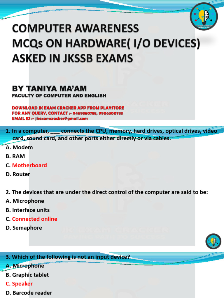 COMPUTER CLASS 3 MCQ- BY TANIYA MAM | PDF | Computer Hardware | Computer Keyboard