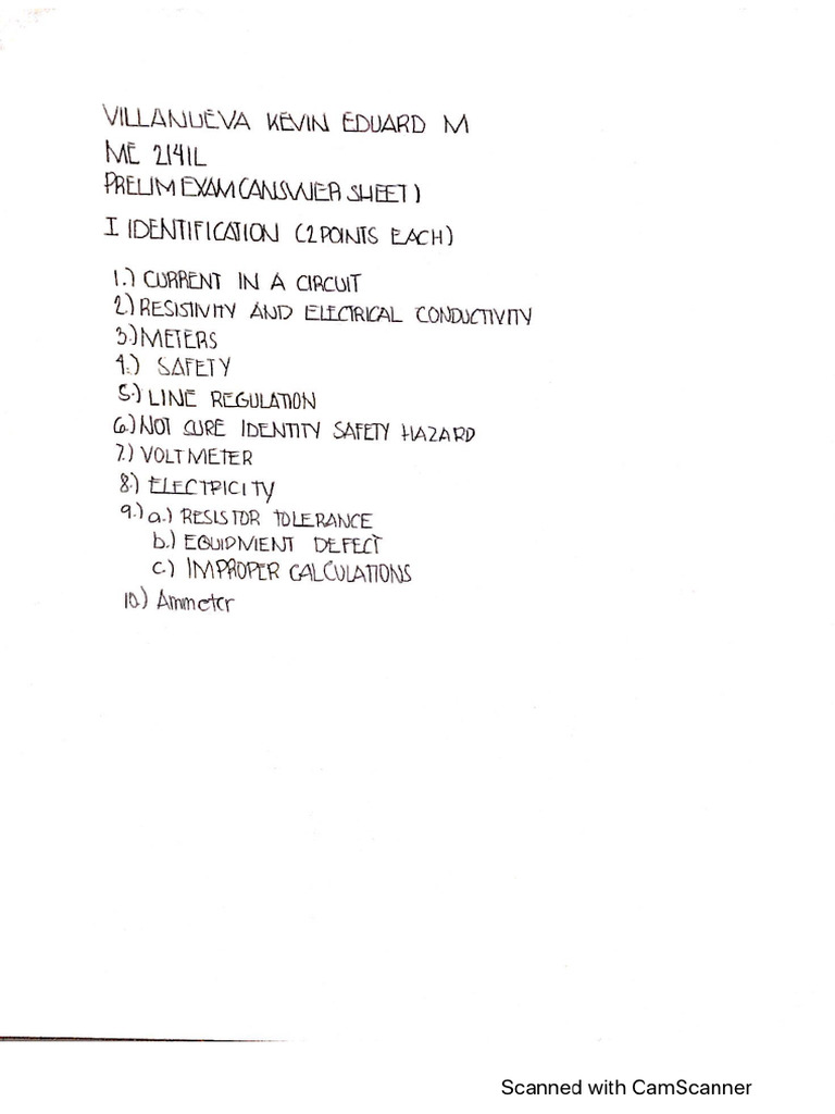 Prelimexam Answersheet Villanueva | PDF