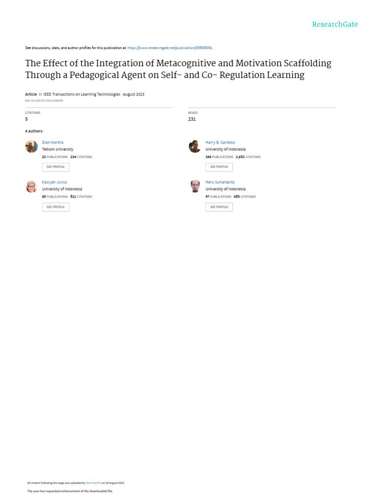 The Effect of The Integration of Metacognitive and Motivation Scaffolding Through A Pedagogical ...