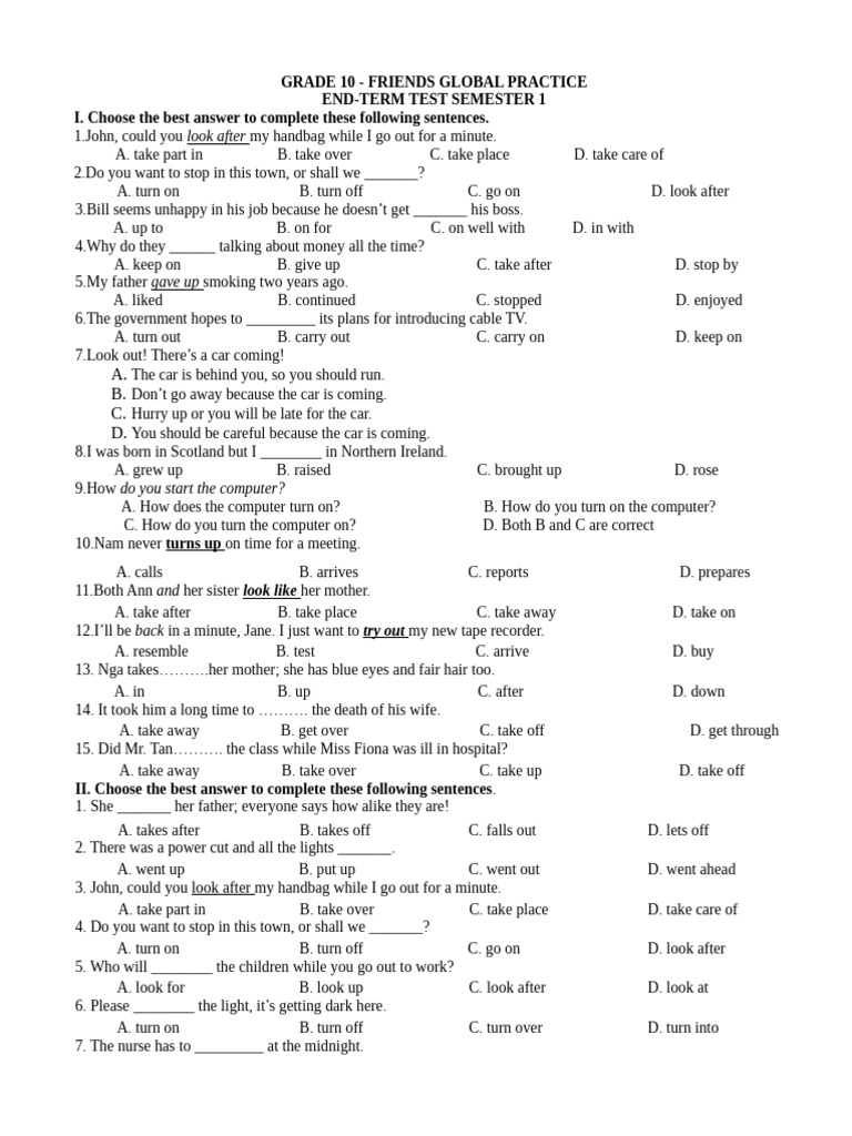 De On Thi Luyen Tap Cuoi HK1 Friends Global 10 | PDF